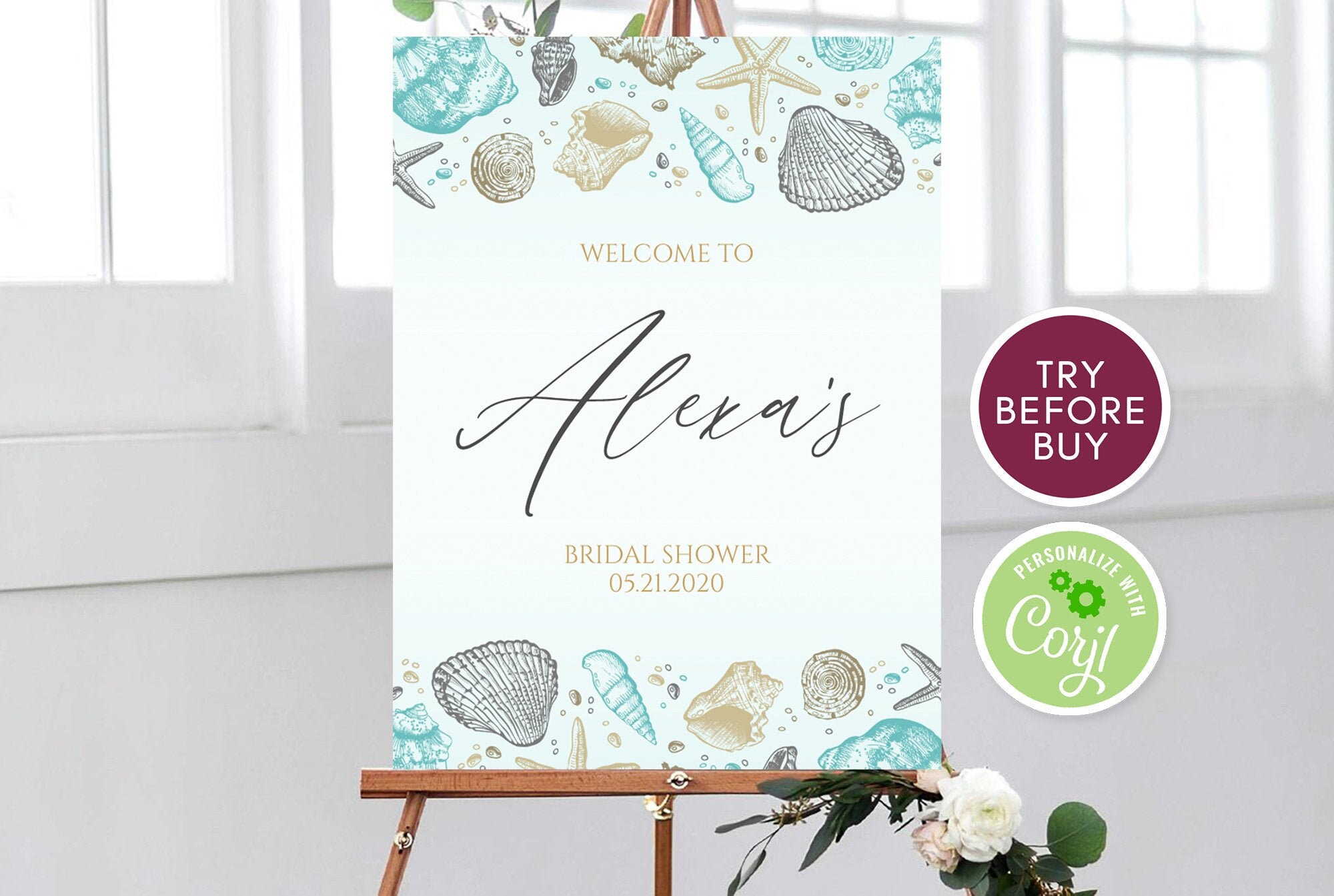 Beach Theme Bridal Shower Welcome Sign Instant Download Blue - Etsy