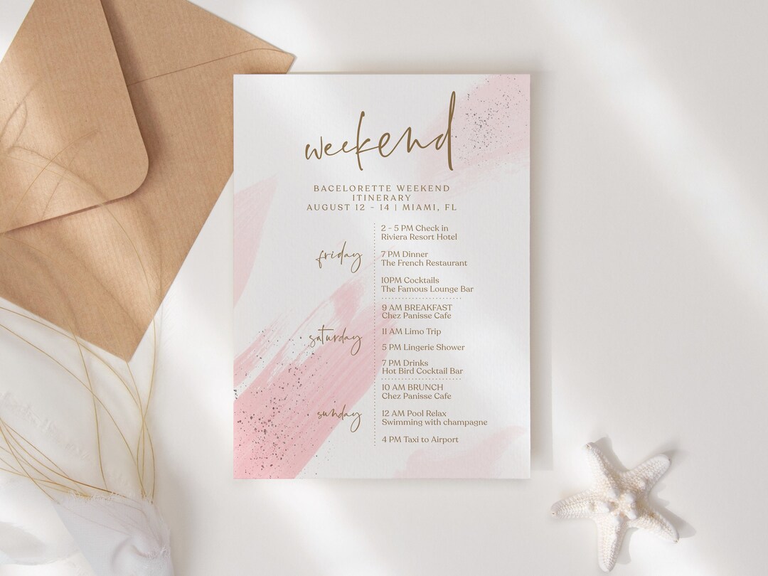 Printable Pink Simple Weekend Itinerary Template, Editable Hens Party ...