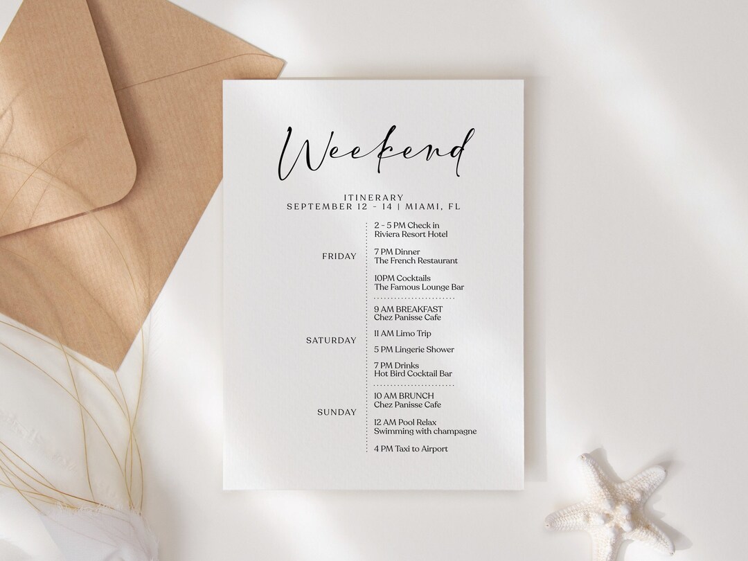 Simple Weekend Itinerary Template, Editable Weekend Itinerary ...