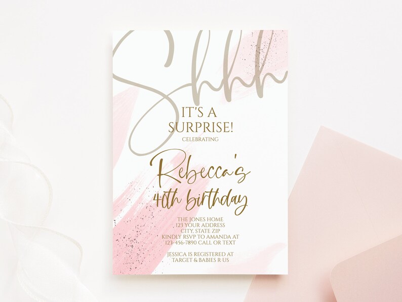 Printable Pink Shhh It's a Surprise 40th Forty Birthday - Etsy