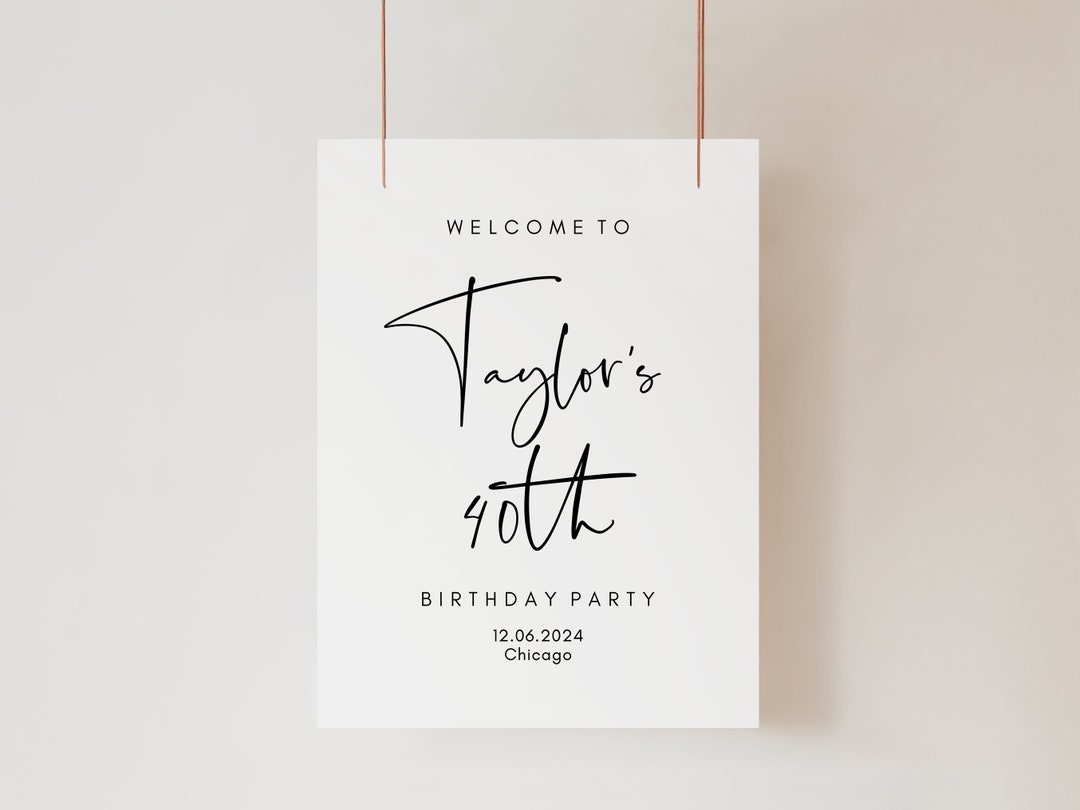 Simple 40th Forty Welcome Sign Template, Printable Birthday Welcome ...