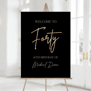 Black Forty Welcome Sign Template, Editable 40th Birthday Welcome ...