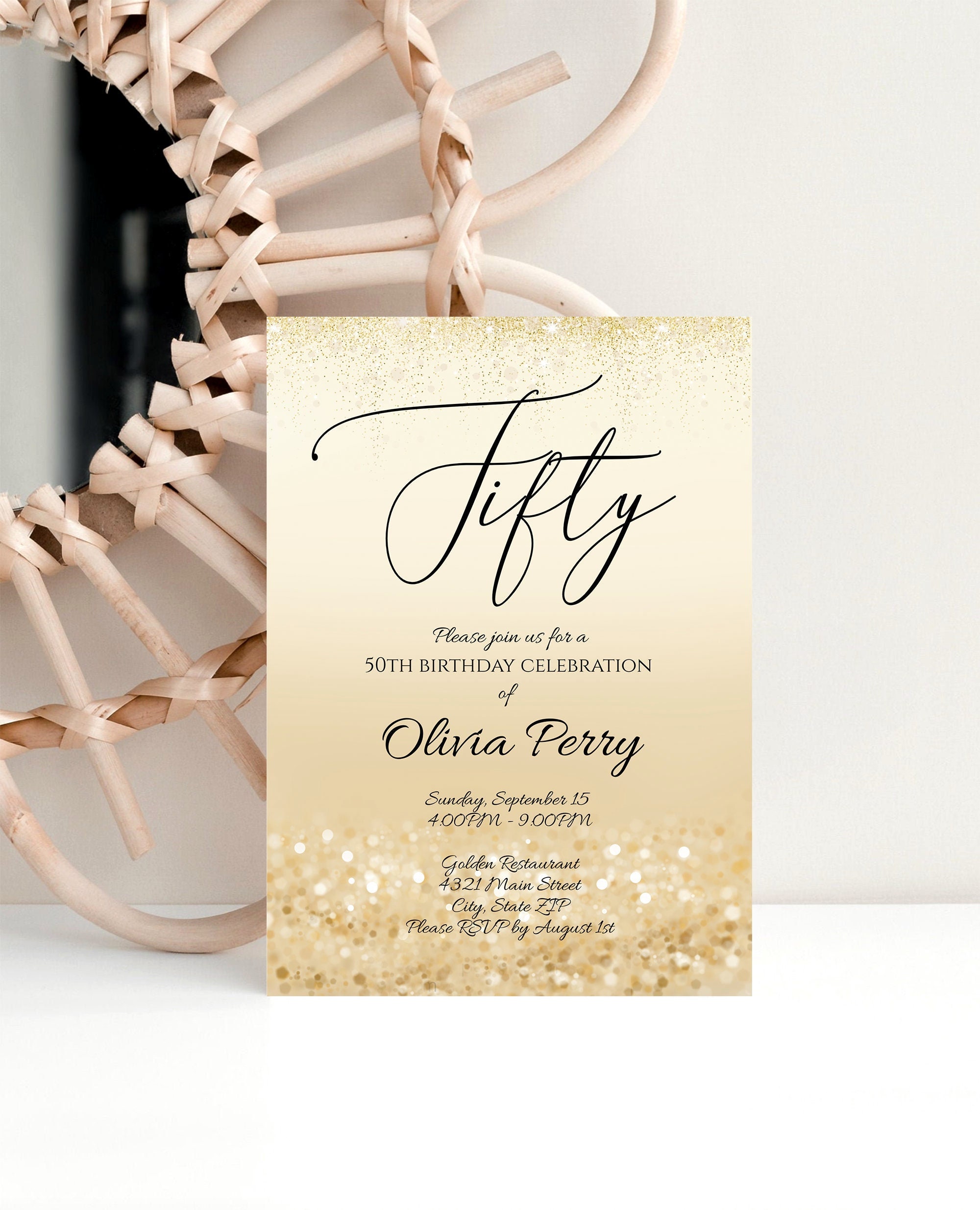 Printable Fifty Gold Glitter Editable 50th Birthday Invitation - Etsy