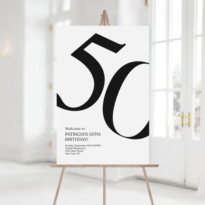 Simple 50th Fifty Birthday Welcome Sign, Printable Modern Welcome Sign ...