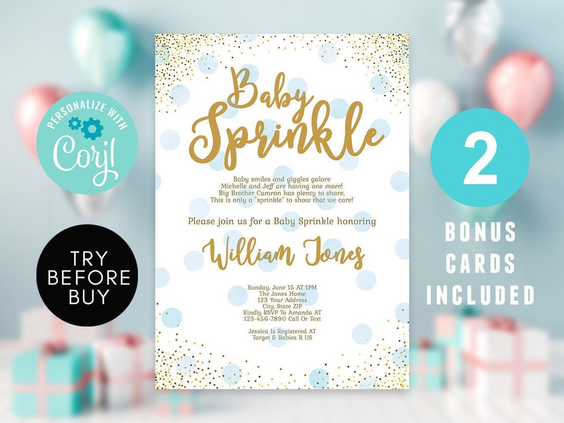 Blue and Gold Baby Sprinkle Invitation Boy Blue Baby Sprinkle - Etsy