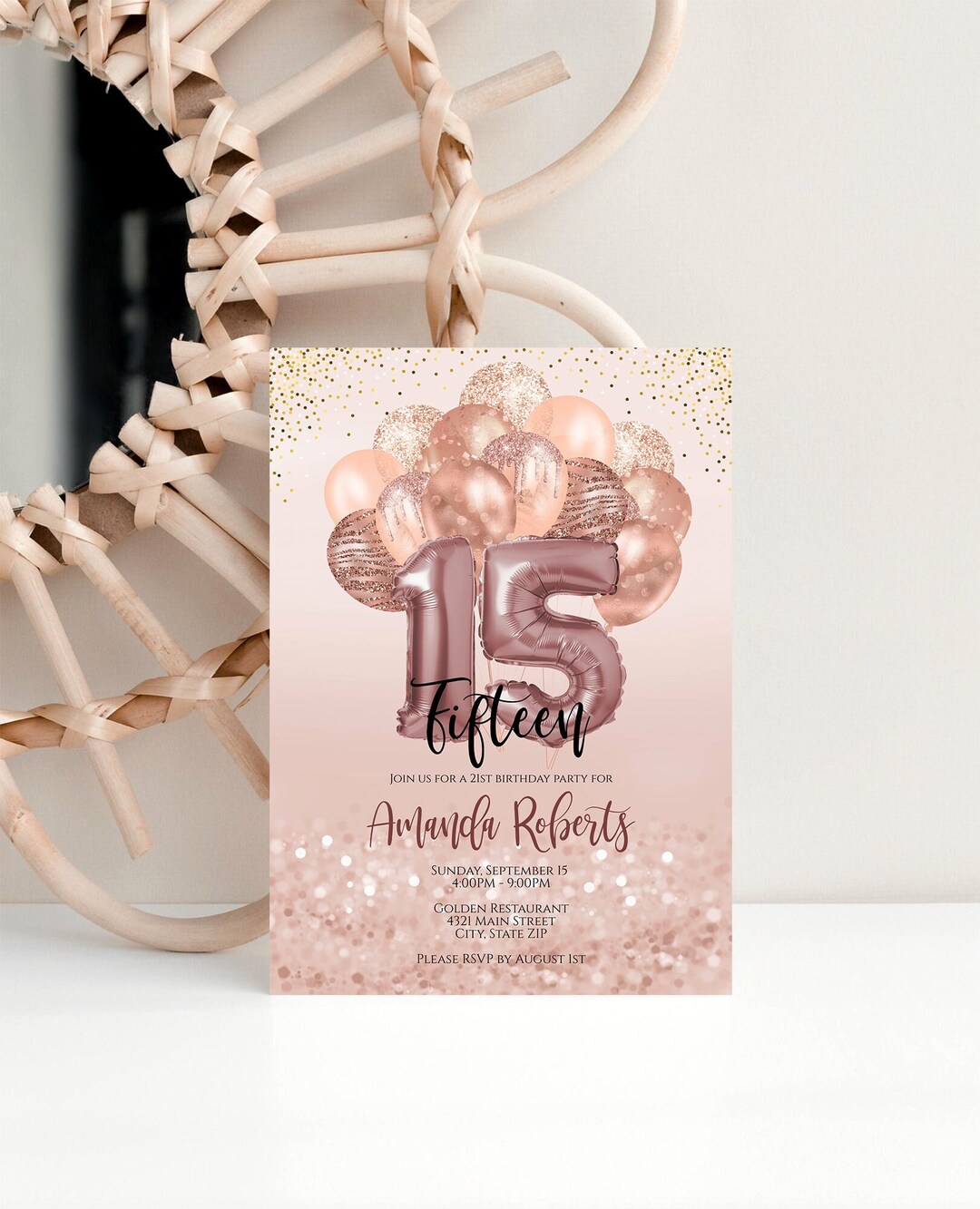 Printable 15th Birthday Invitation, Fifteen Editable Invitation, Email ...