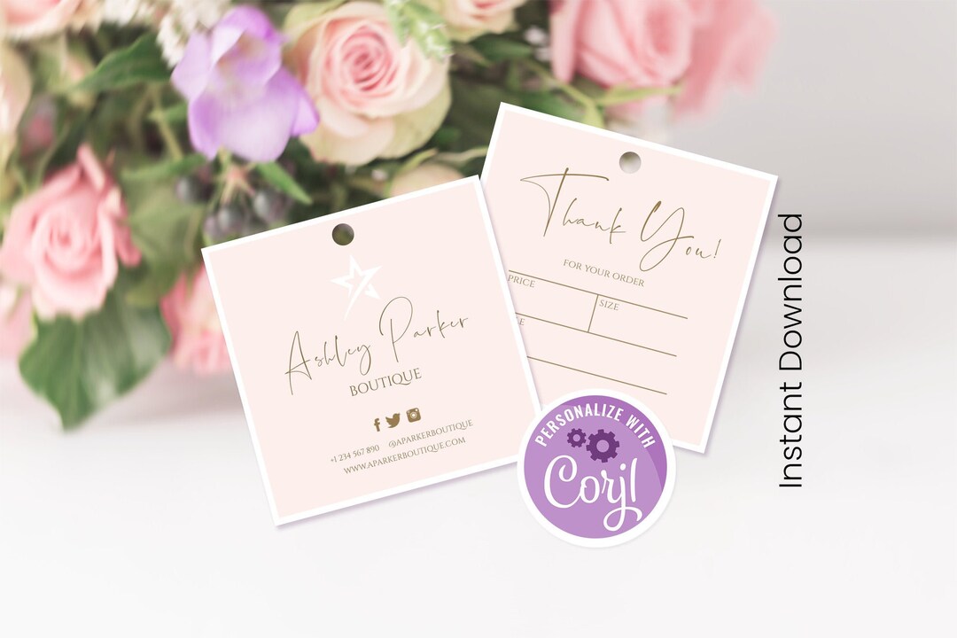 Editable Peach Hang Tag, Printable Thank You Tag Template, Clothing Tag ...