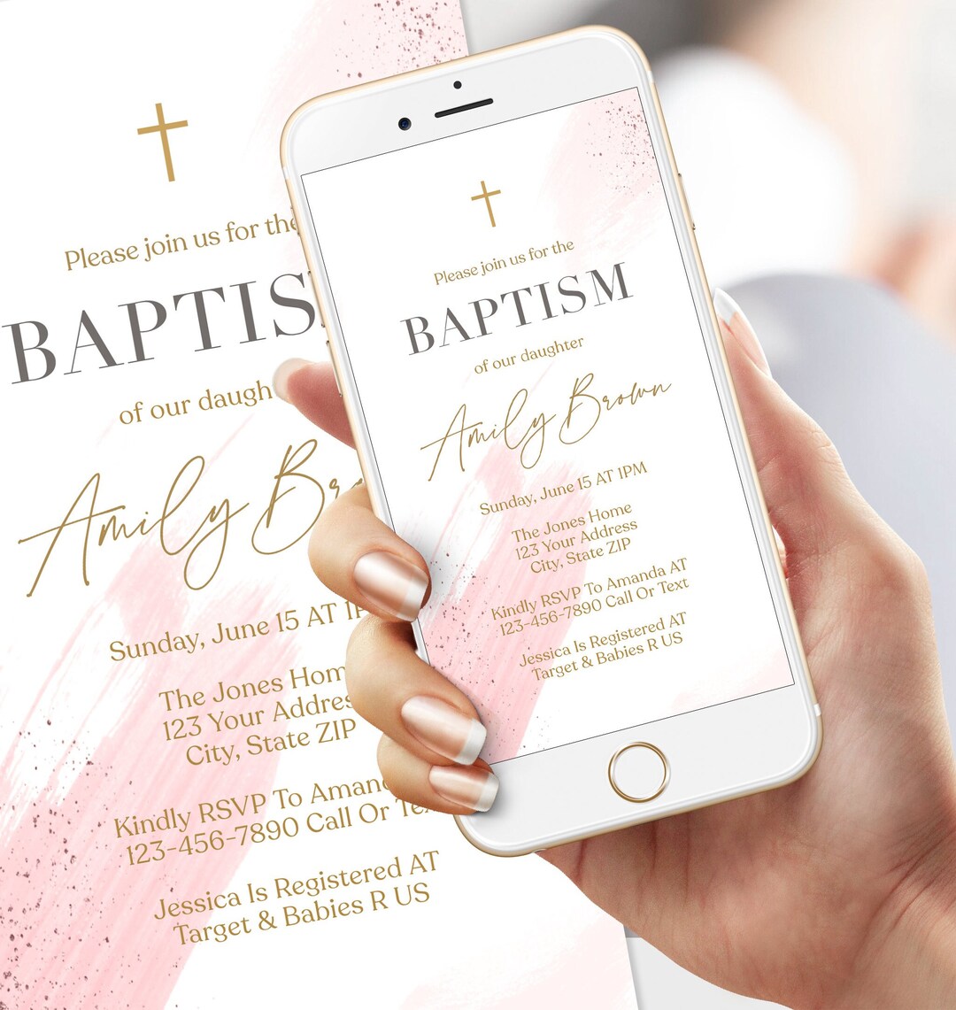 Digital Baptism Invitation Template, Electronic Girl Baptism Invite ...