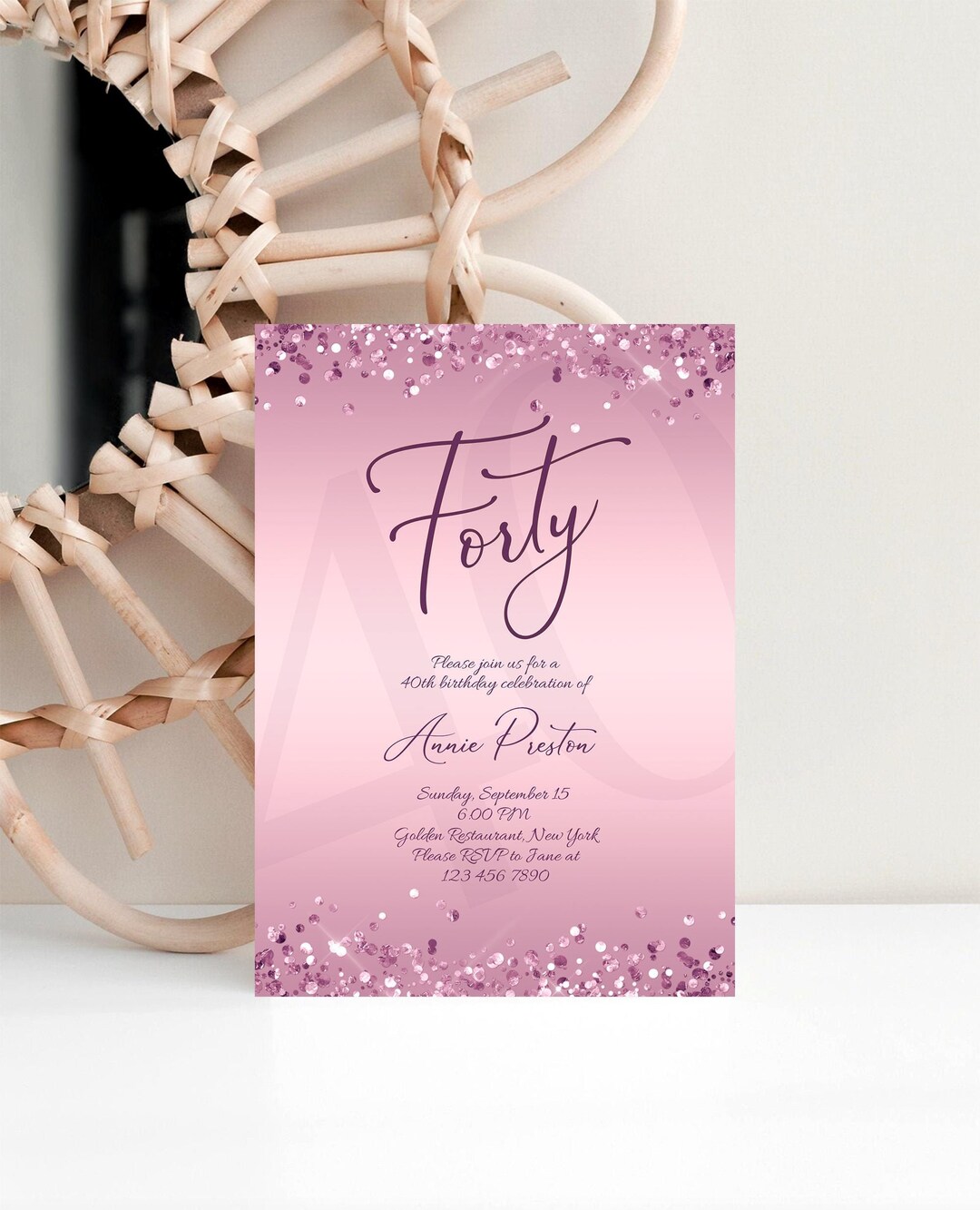 Editable 40th Forty Birthday Invitation Template, Printable Purple Gold ...