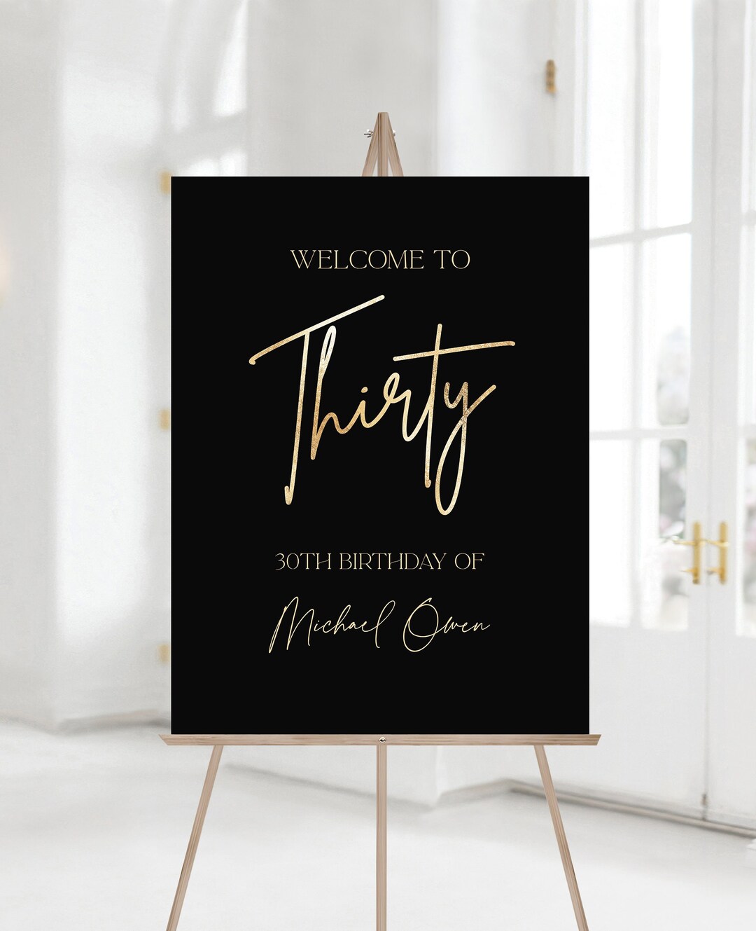 Printable 30th Thirty Birthday Welcome Sign Template, Black Gold Foil ...