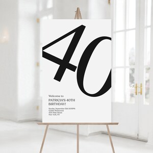 Simple 40th Forty Birthday Welcome Sign, Printable Modern Welcome Sign ...