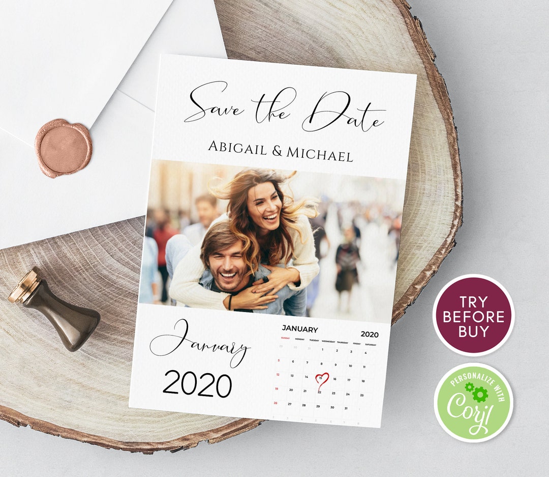 Calendar Photo Save the Date Template Printable Editable Save - Etsy