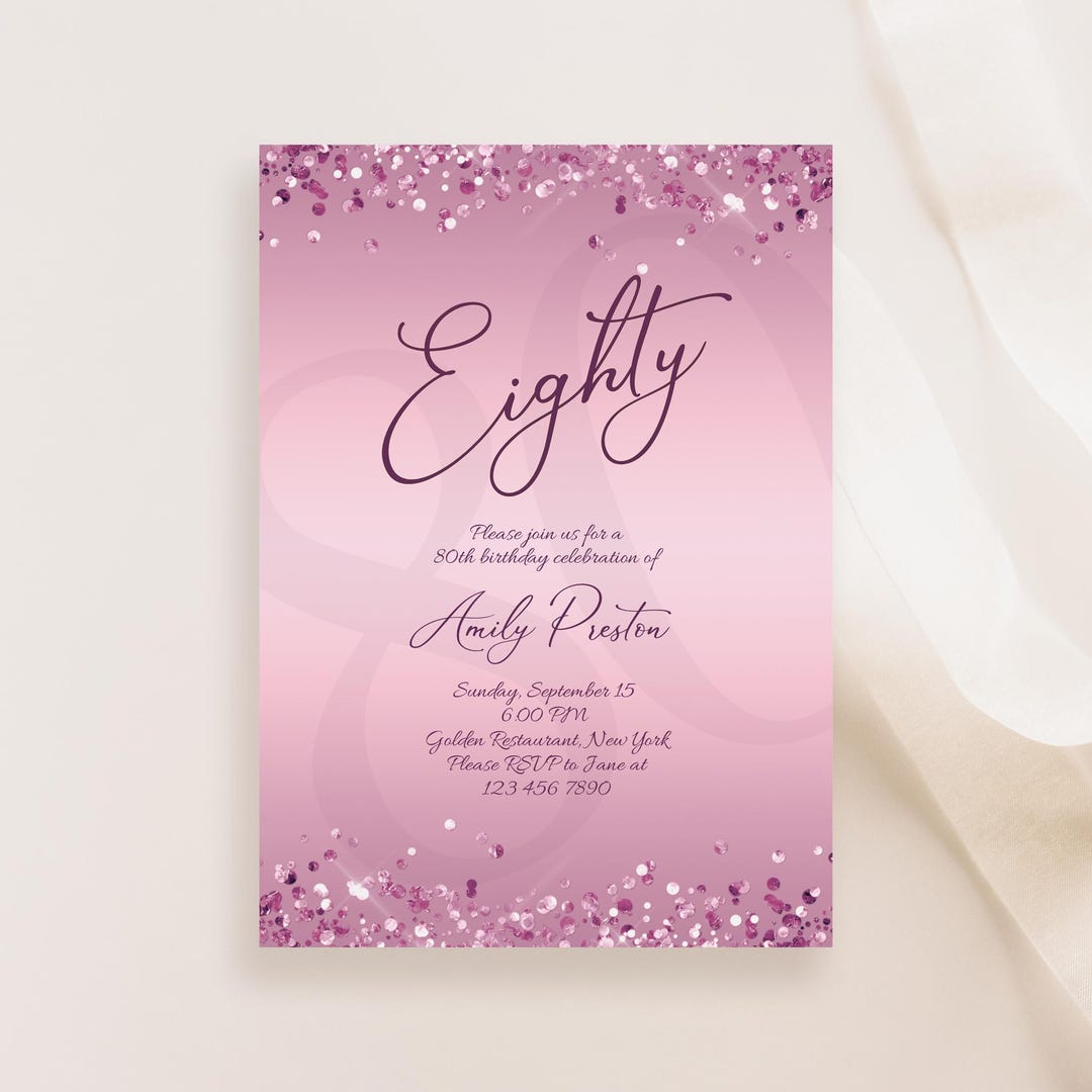 Editable 80th Eighty Birthday Invitation Template, Printable Purple ...