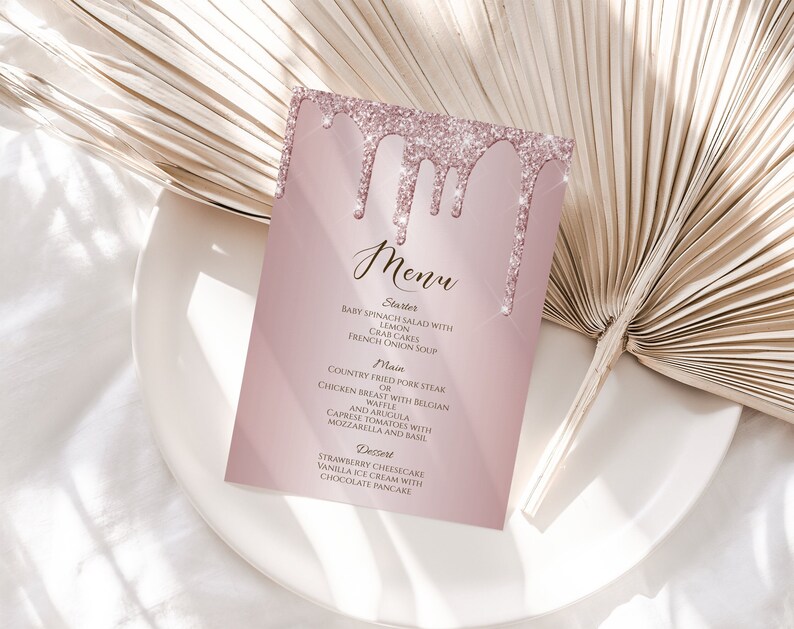 Printable Rose Gold Glitter Menu Editable Birthday Menu - Etsy