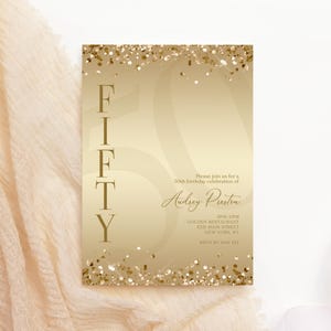 Gold 50th Fifty Invitation Template Printable, Surprise Party Invite ...