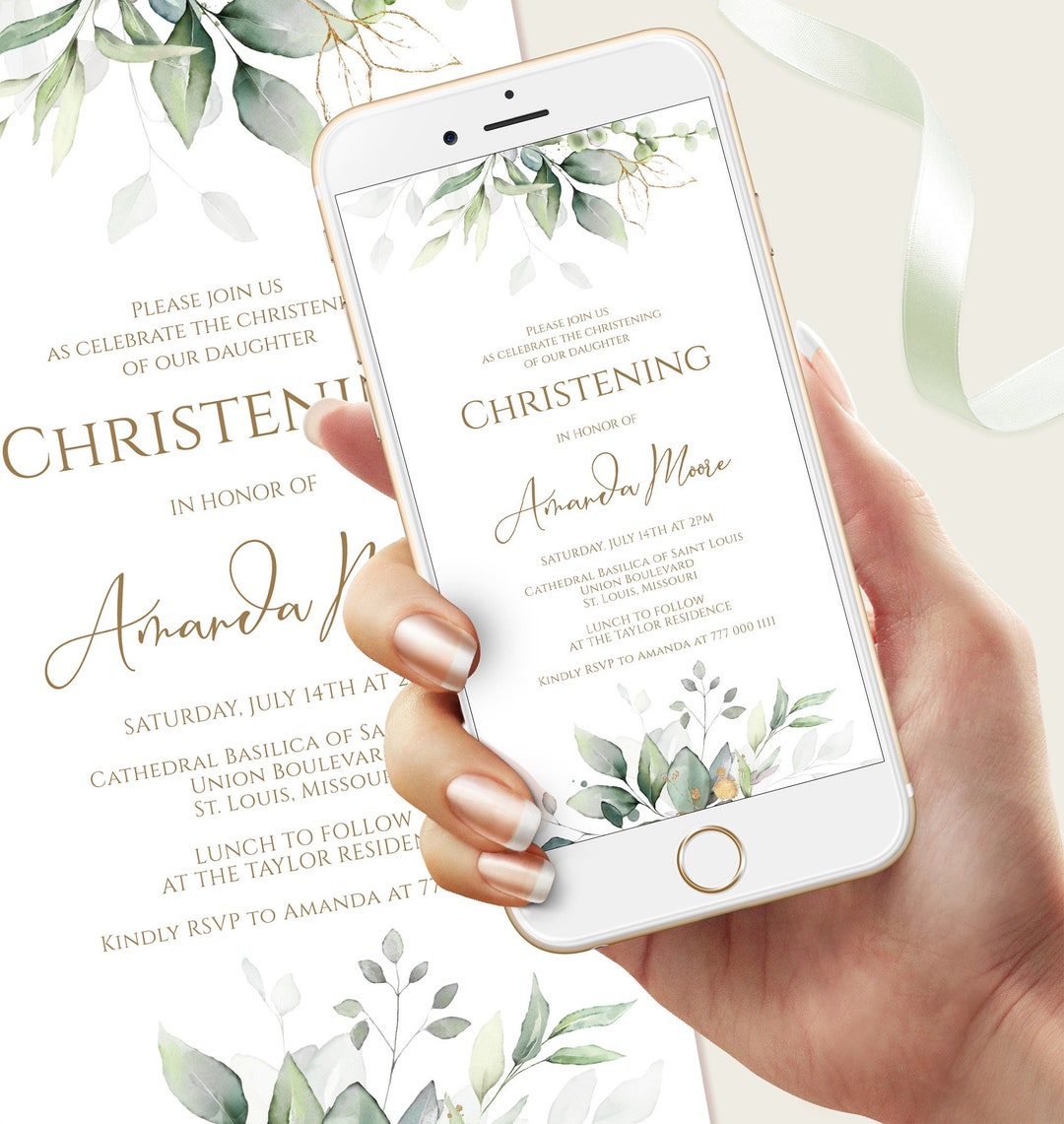 Digital Christening Invitation Template, Electronic Invite, Christening ...