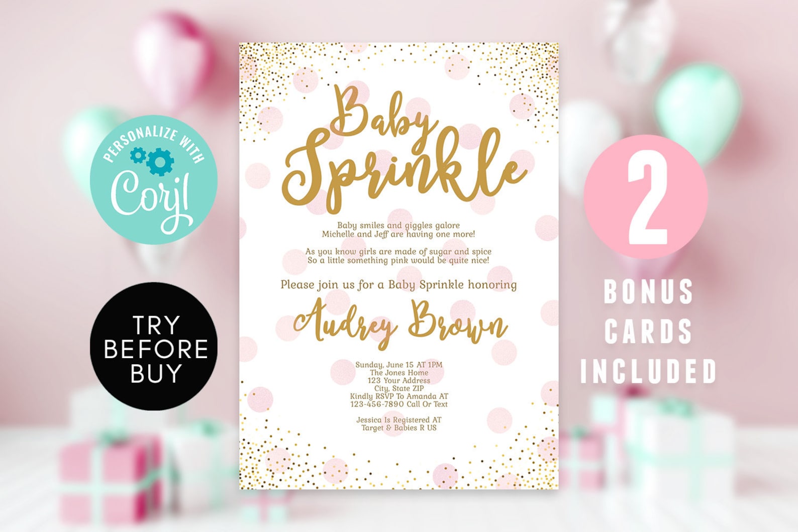 Girl Baby Sprinkle Invitation Blush Pink & Gold Baby Sprinkle | Etsy