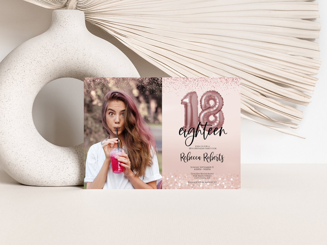 Printable Eighteen Rose Gold Balloon Photo Birthday | Etsy