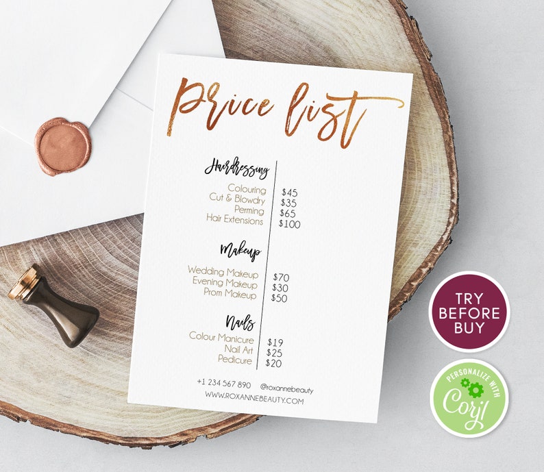 Gold Price List Editable Template Business Price List - Etsy
