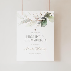 Printable First Holy Communion Welcome Sign Template, Greenery ...