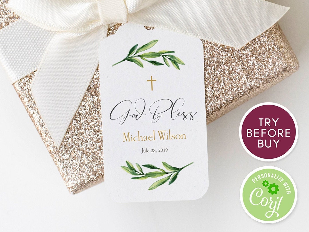 Greenery Baptism Favor Tag Template, Printable Baptism Thank You Tag ...