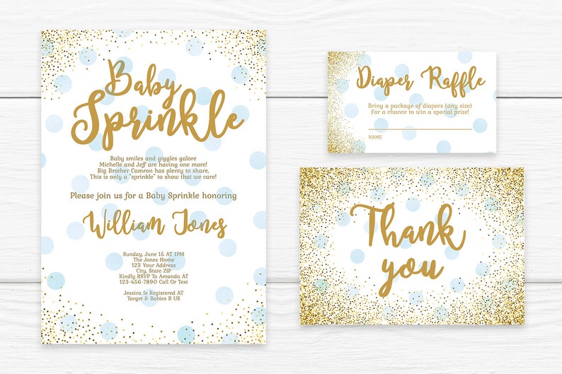 Blue and Gold Baby Sprinkle Invitation Boy Blue Baby Sprinkle - Etsy