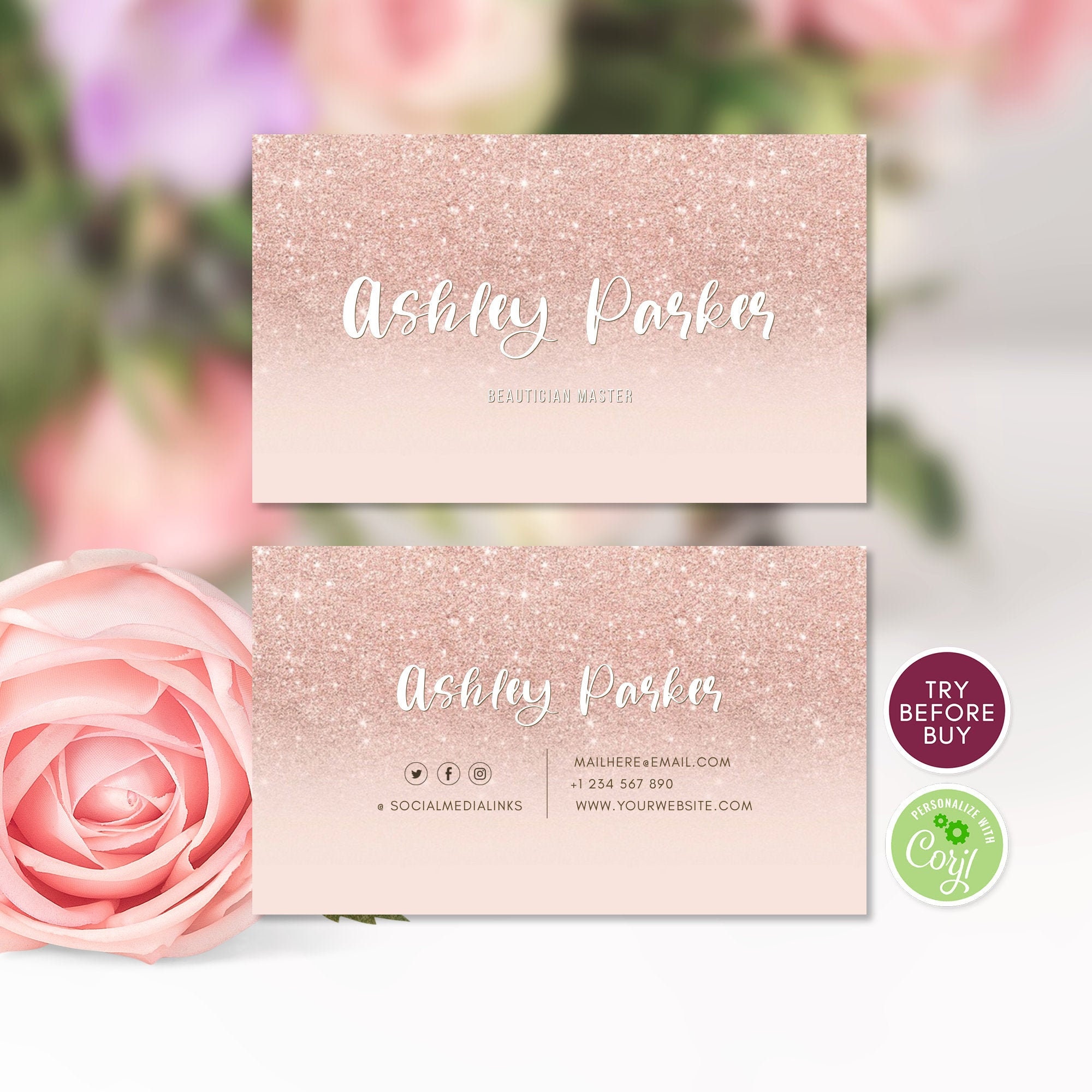 Rose Gold Business Card Template Beauty Salon Business Cards - Etsy