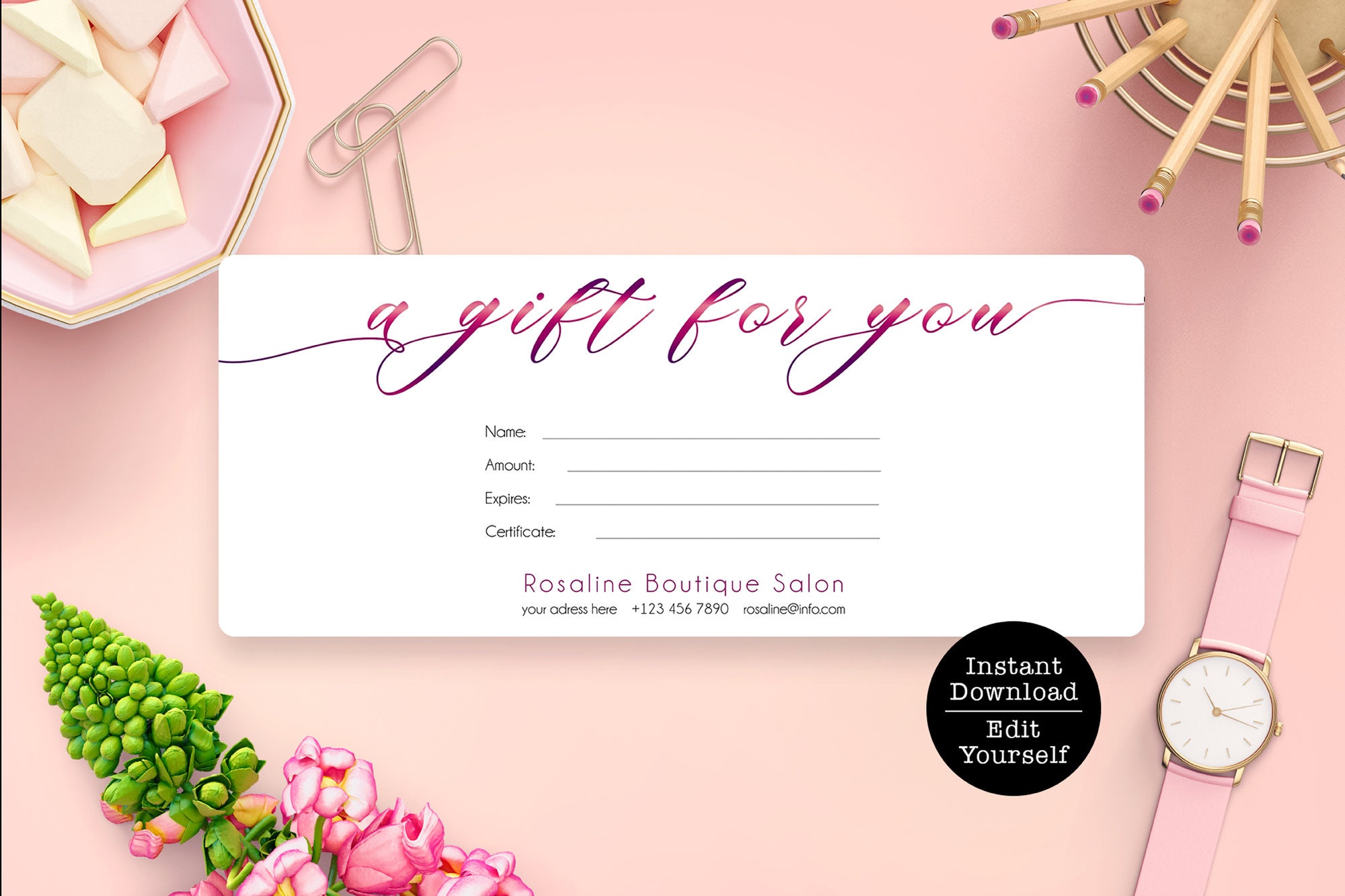 Gift Certificate Editable Gift Card Printable Gift Voucher - Etsy
