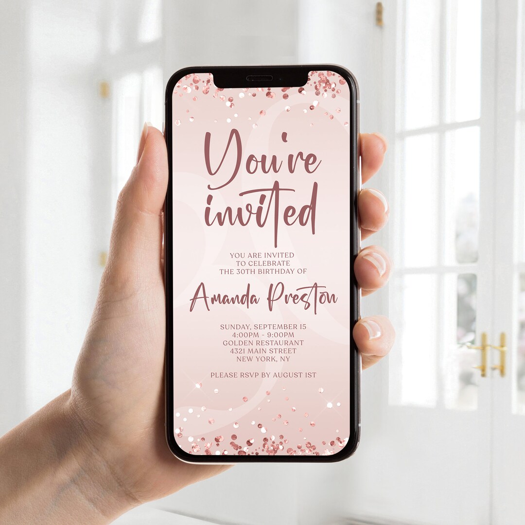 Digital Pink You're Invited Evite, Rose Gold Phone Text Message Invite ...