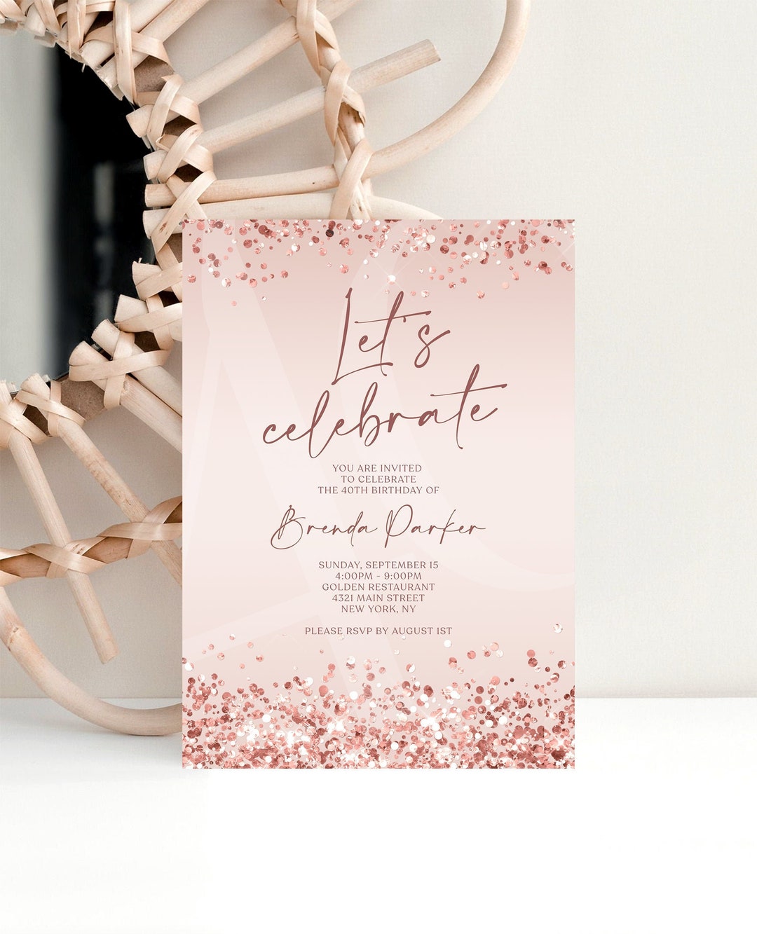 Printable Rose Gold Let's Celebrate Birthday Invitation Template ...