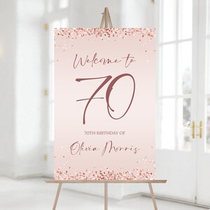 Rose Gold 70th Seventy Birthday Party Welcome Sign Editable - Etsy