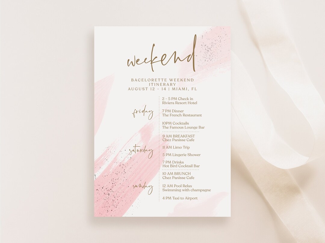Printable Pink Simple Weekend Itinerary Template, Editable Hens Party ...