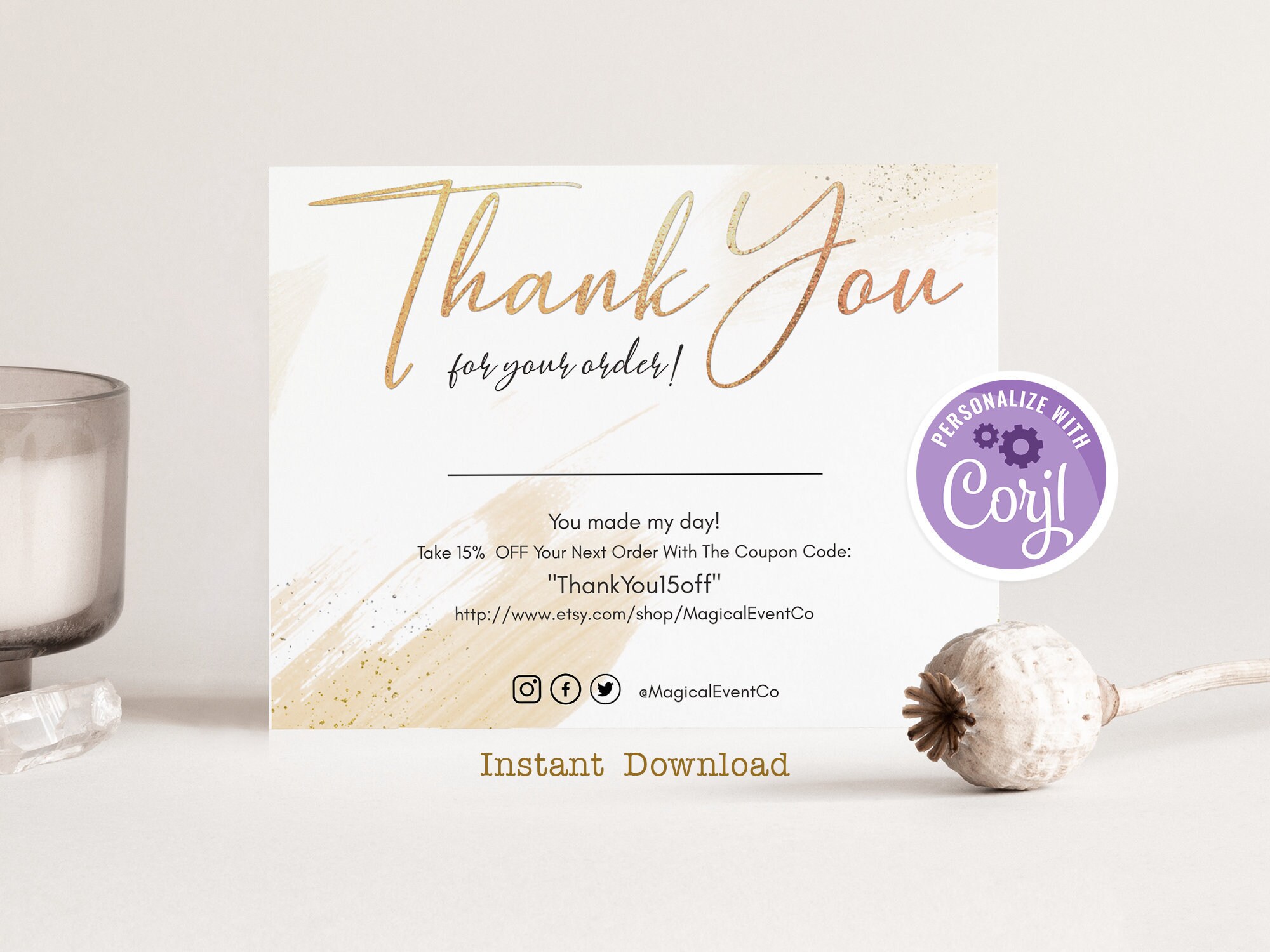 Business Thank You Insert Card Gold Customer Thank You Card - Etsy