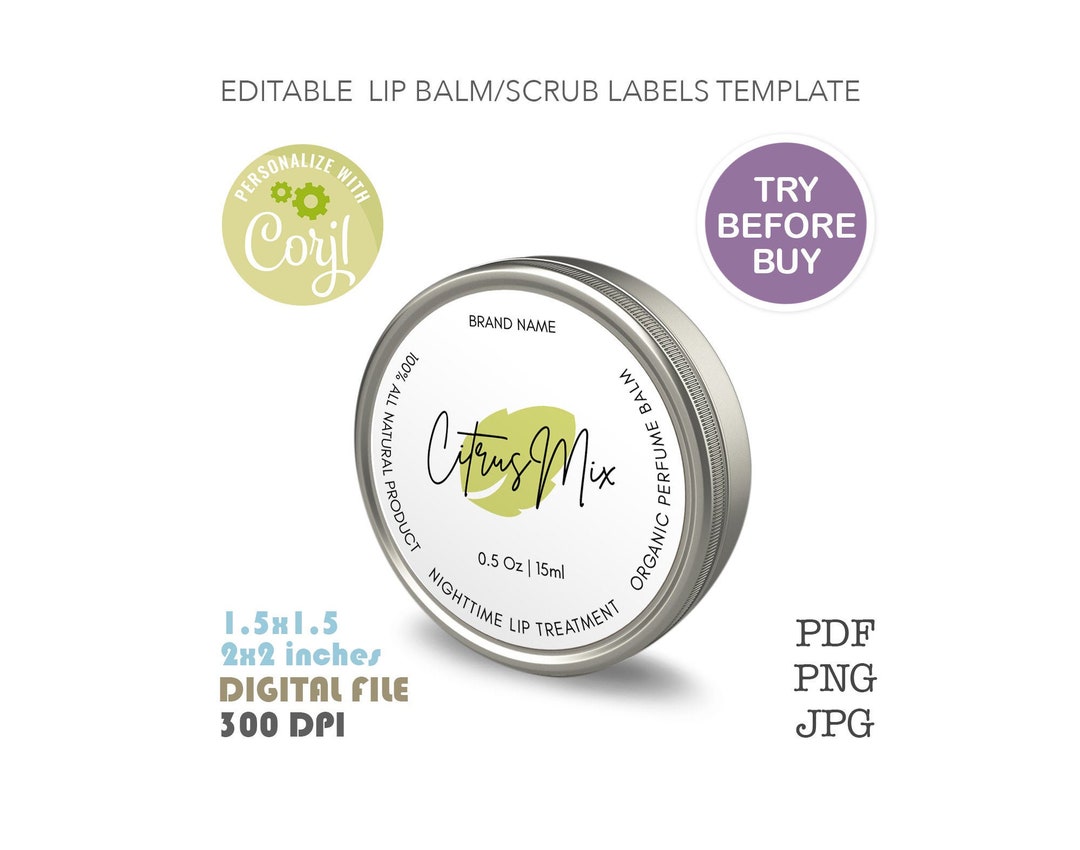 Editable Round Cosmetic Stickers, Lipgloss Labels, Lip Balm, Lip Scrubs ...