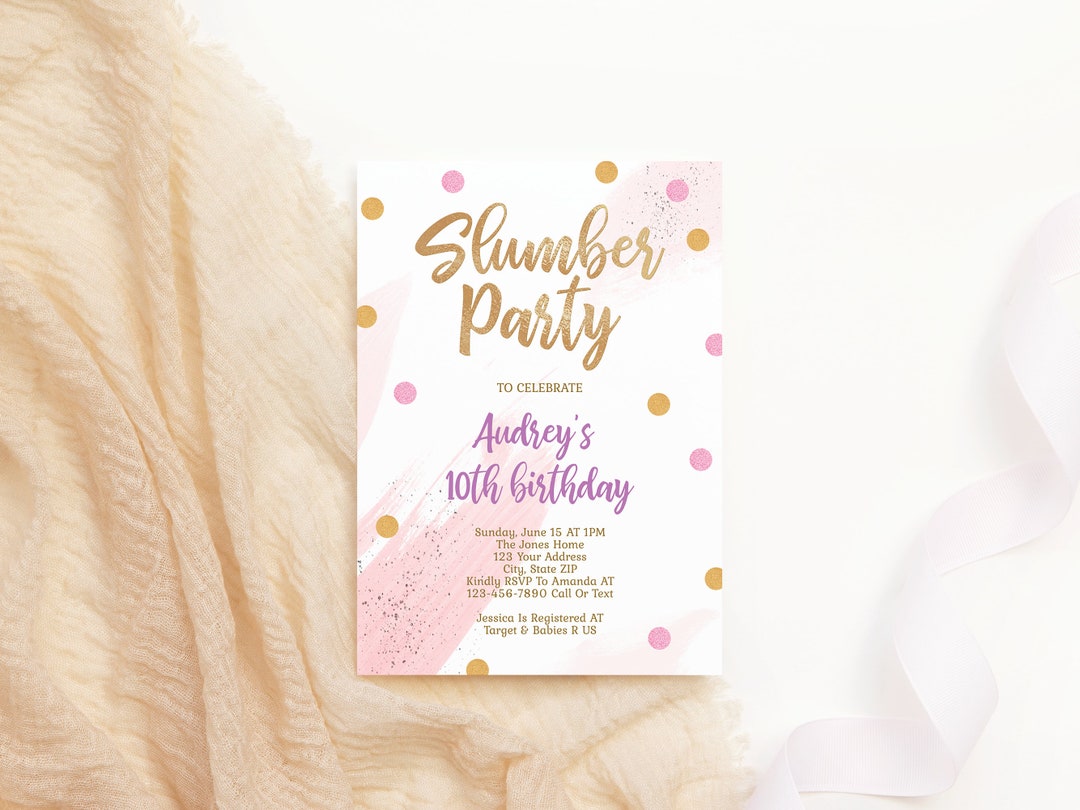 Printable Slumber Party Invitation, Editable Invite Pink & Rose Gold ...