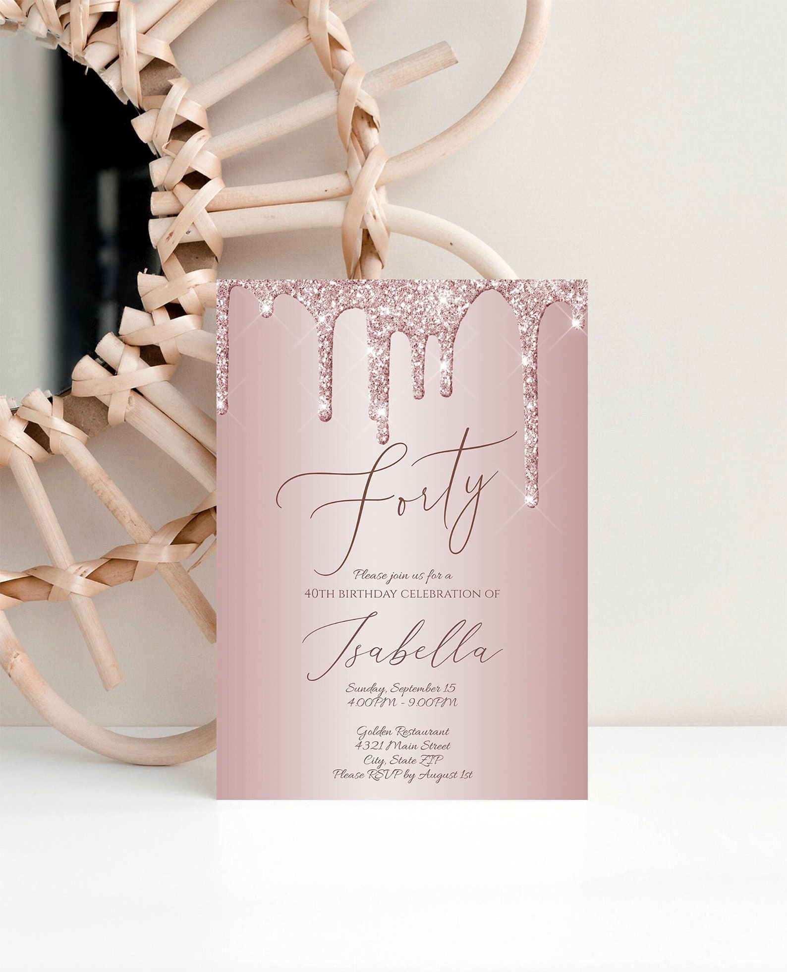 Printable Forty Rose Gold Glitter Editable 40th Birthday - Etsy