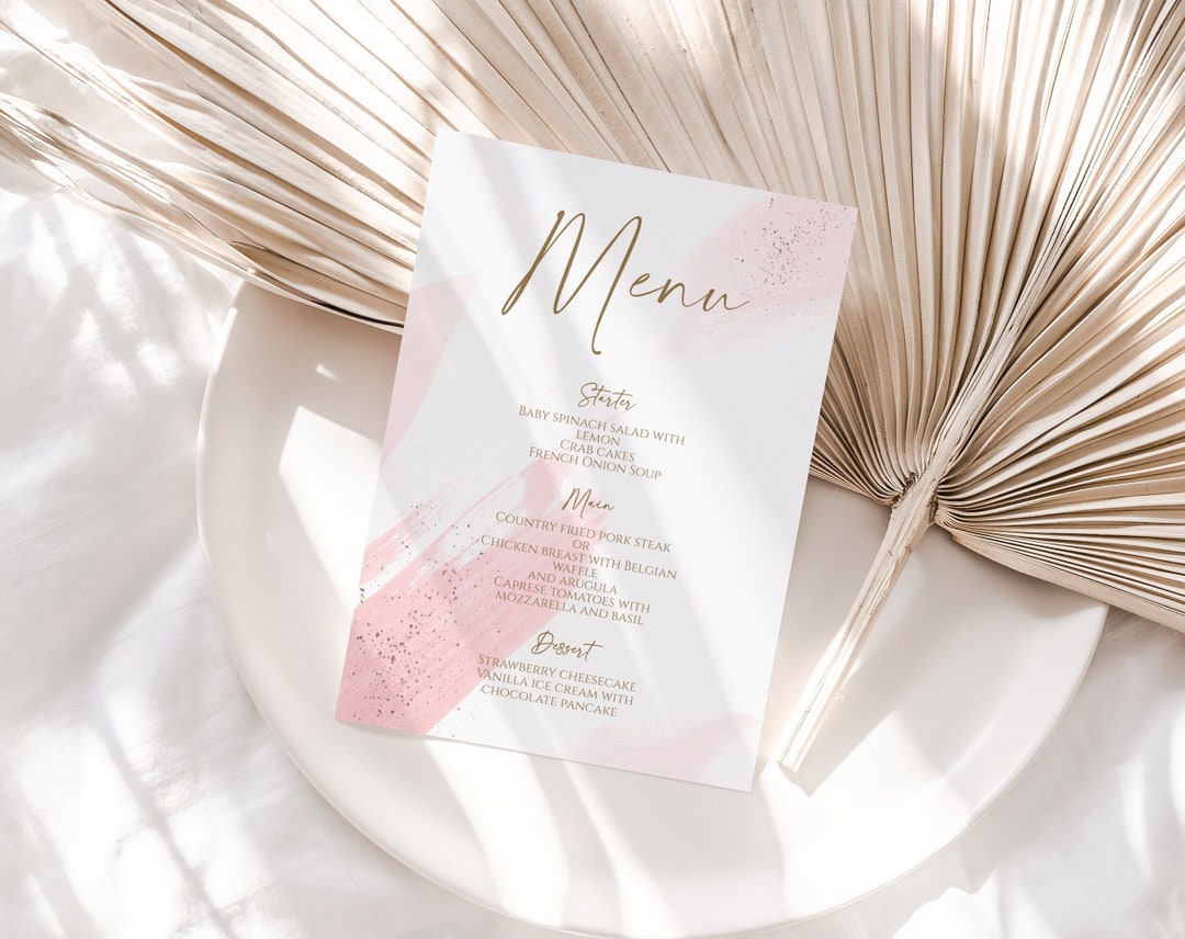 Printable Pink Menu, Editable Wedding Menu, Birthday Menu Template ...