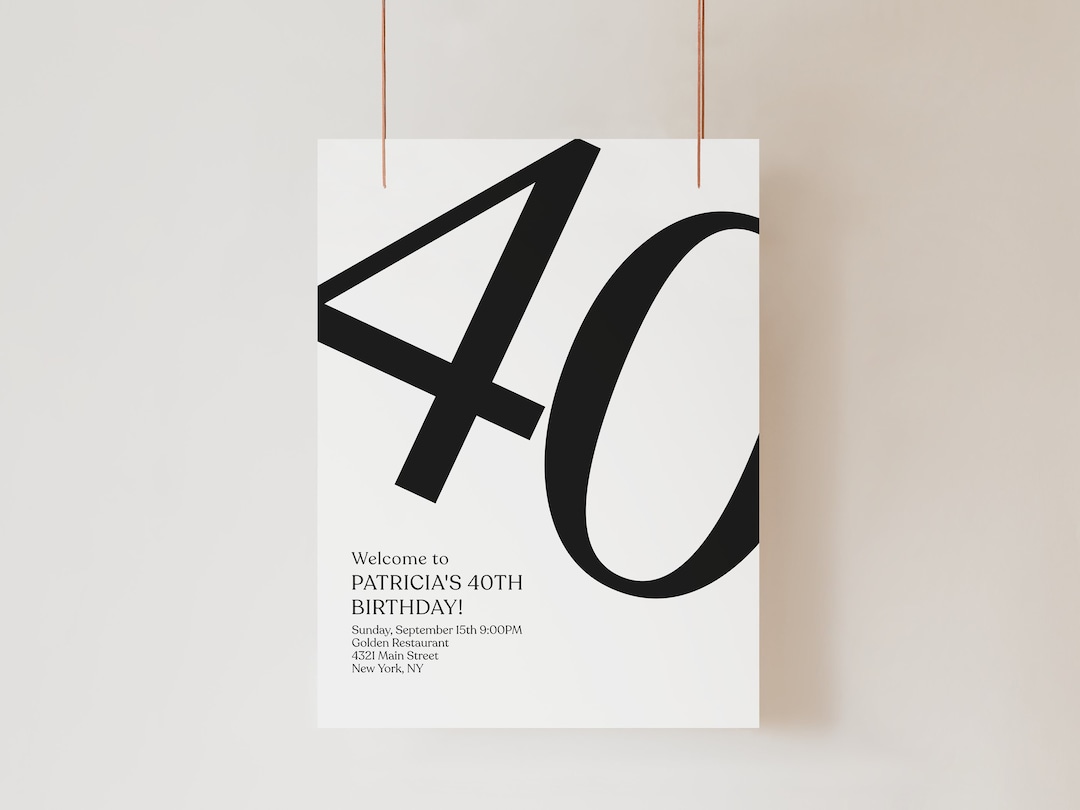 Simple 40th Forty Birthday Welcome Sign, Printable Modern Welcome Sign ...