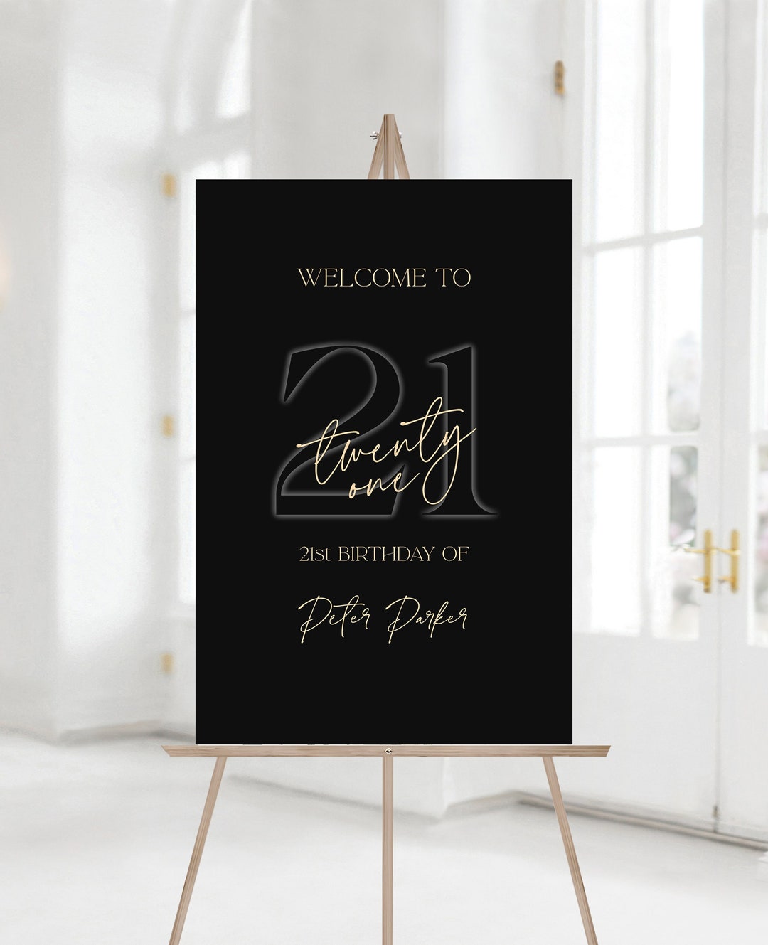 Printable 21st Birthday Welcome Sign Template, Twenty One Black Gold ...