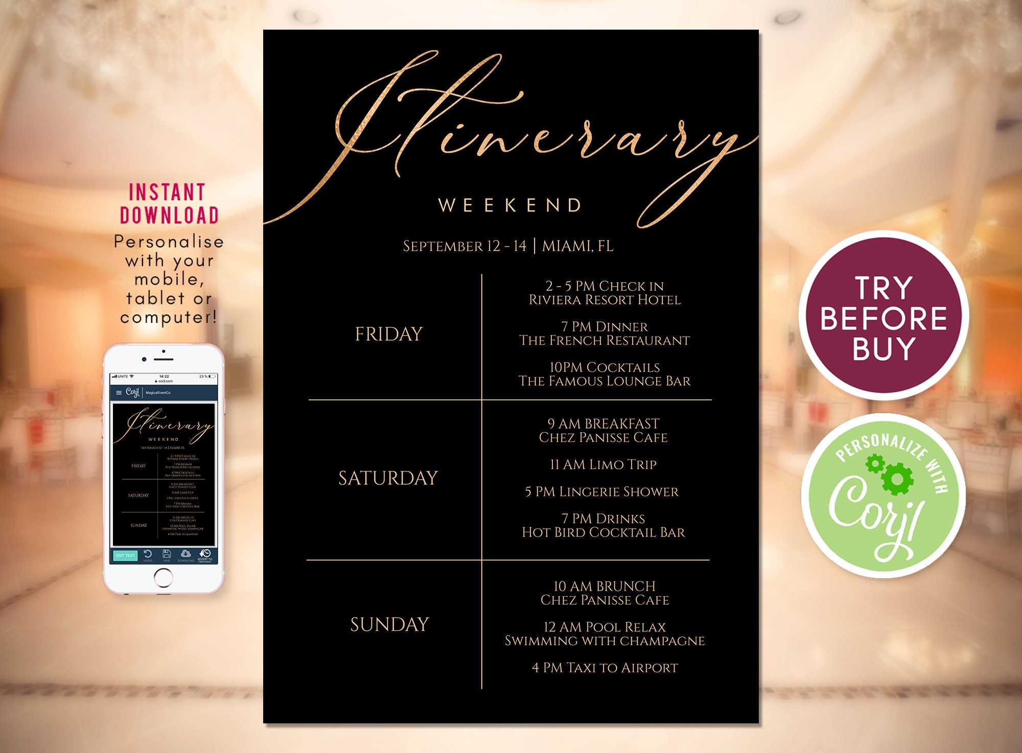 Printable Itinerary Invitation Template Editable Weekend - Etsy