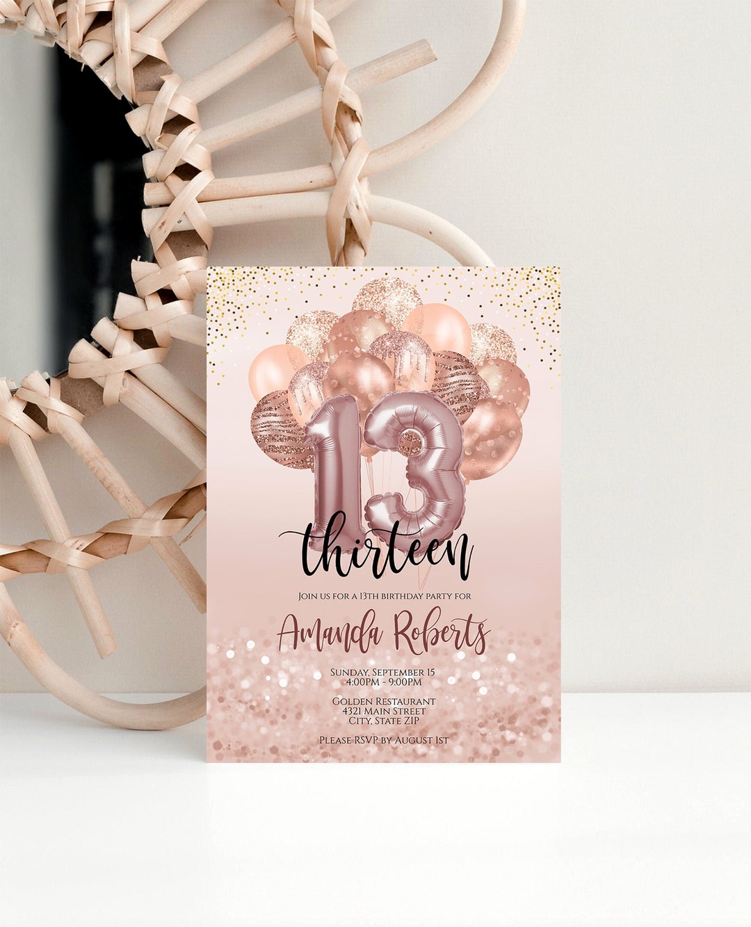 Printable 13th Birthday Invitation, Thirteen Editable Invite, Email ...