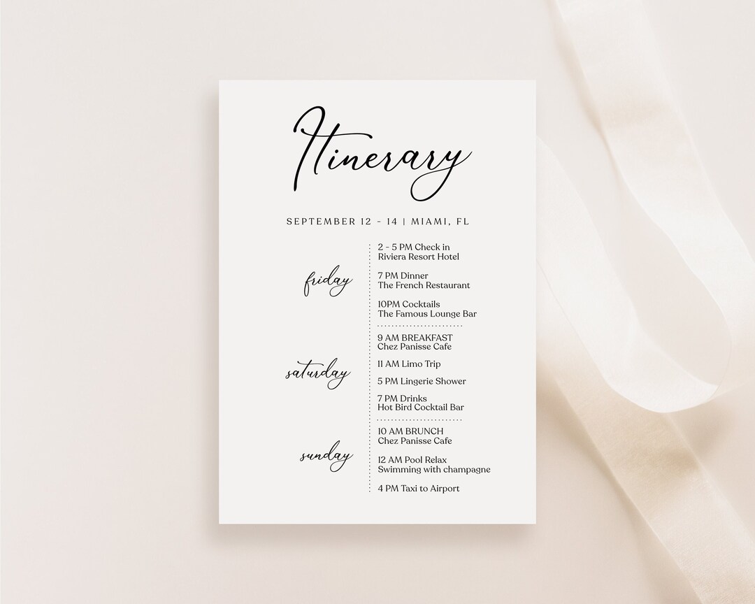 Simple Weekend Itinerary Template, Editable Hens Party Weekend ...