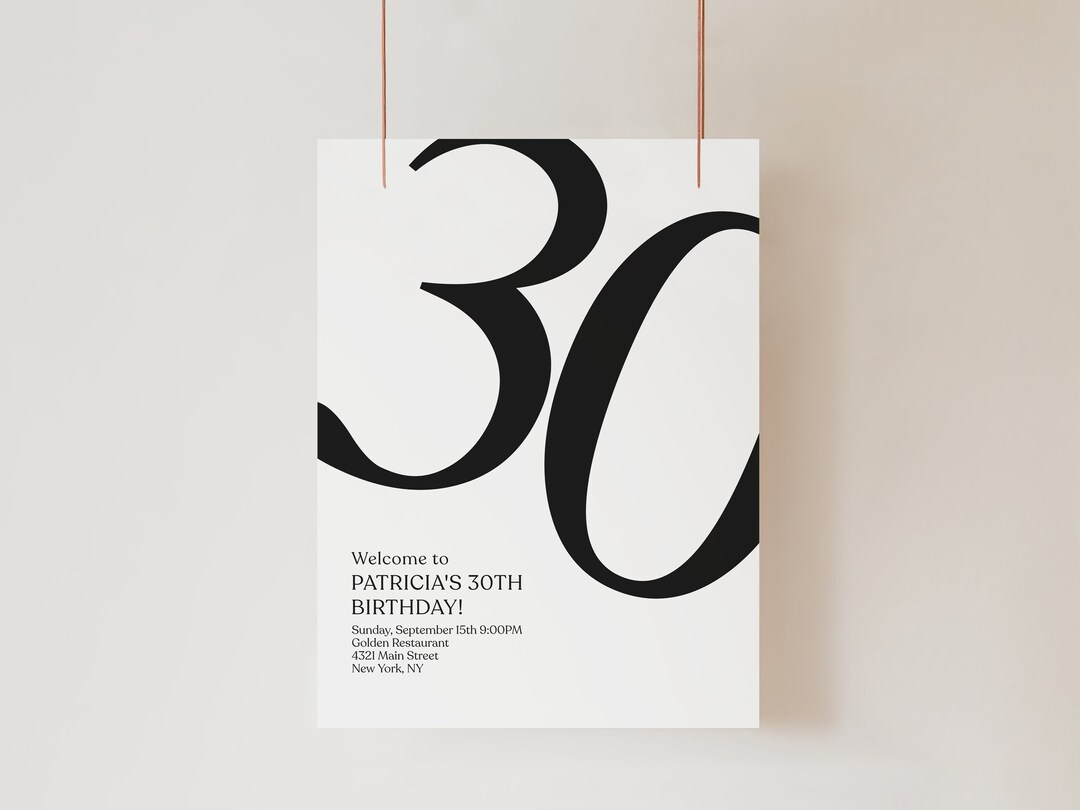 Simple 30th Thirty Birthday Welcome Sign, Printable Modern Welcome Sign ...