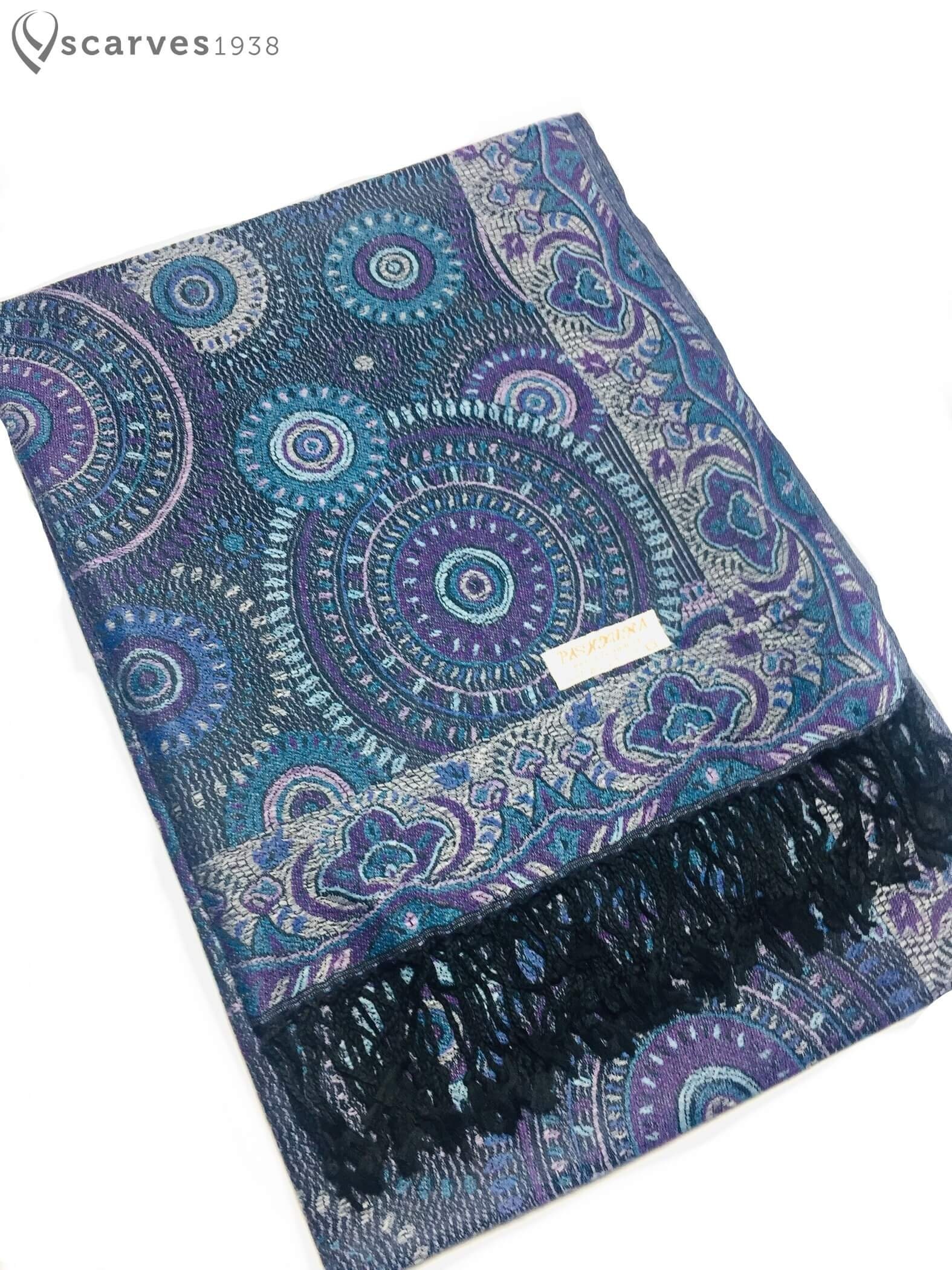 Mandala Blue Pashmina,shawl,festival,purple Scarf,circles Pashmina ...