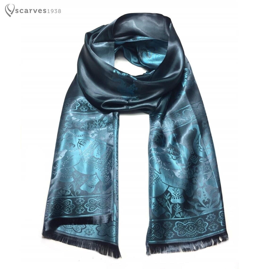 Silk Scarf,gift Idea,festival,blue Scarf,scarves,elephant Lover,boho ...