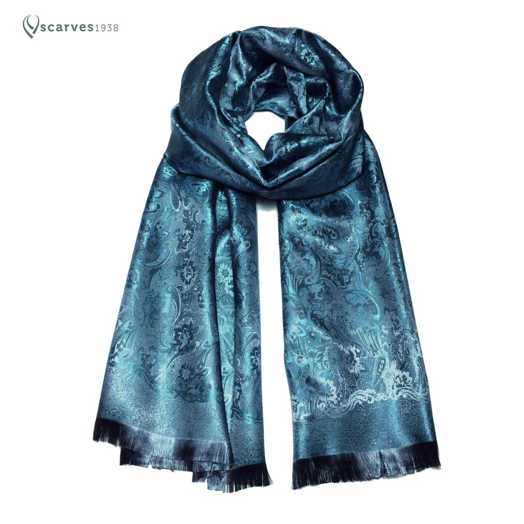 Electric Blue Silk Flower Scarf Gift for Her Shawl Elegant Scarf ...