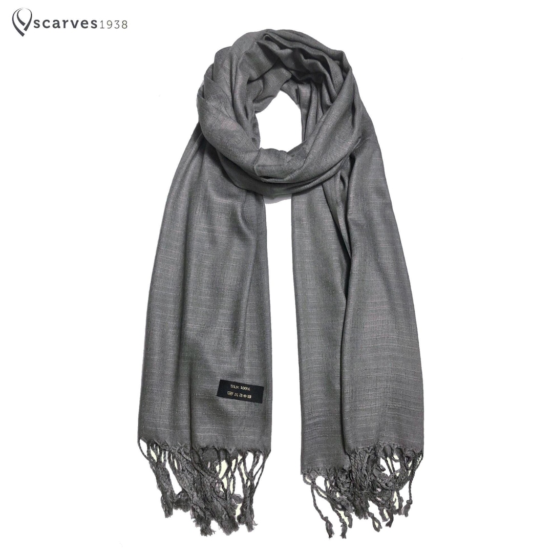 Smoke Gray Raw Thai Silk Scarf Gift for Her Woman's Scarf Soft Touch Spring Scarf Handmade Scarf ...