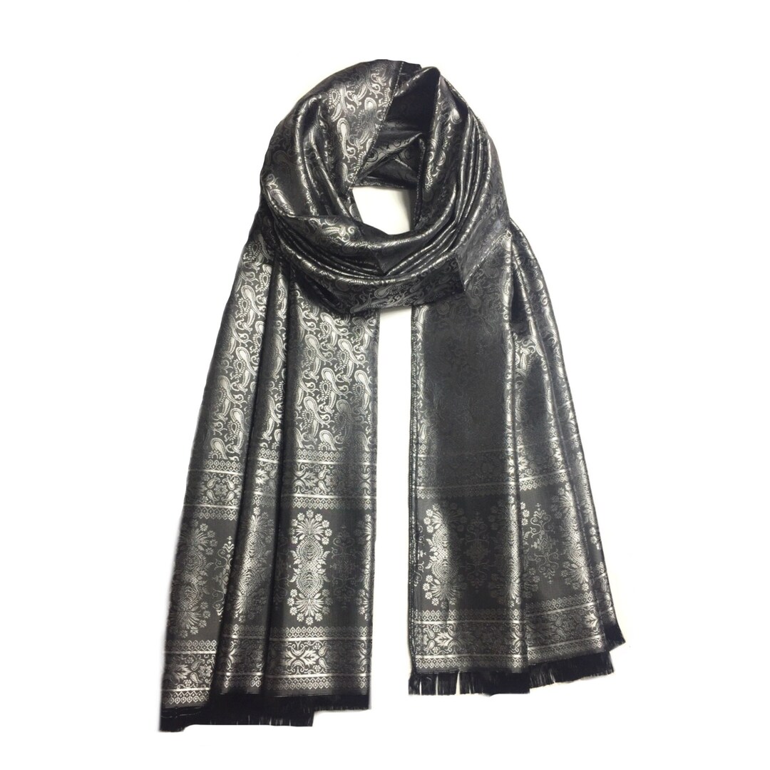 Silver Silk Scarf,gift for Her,shawl,reversible Silk Scarf,paisley ...