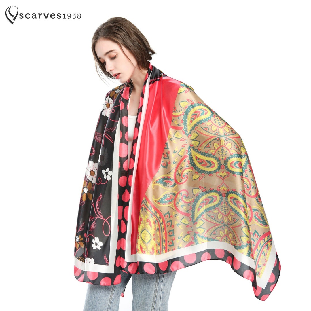 Large Art Silky Shawl Oversized Scarf Festival Scarf Paisley Silky ...