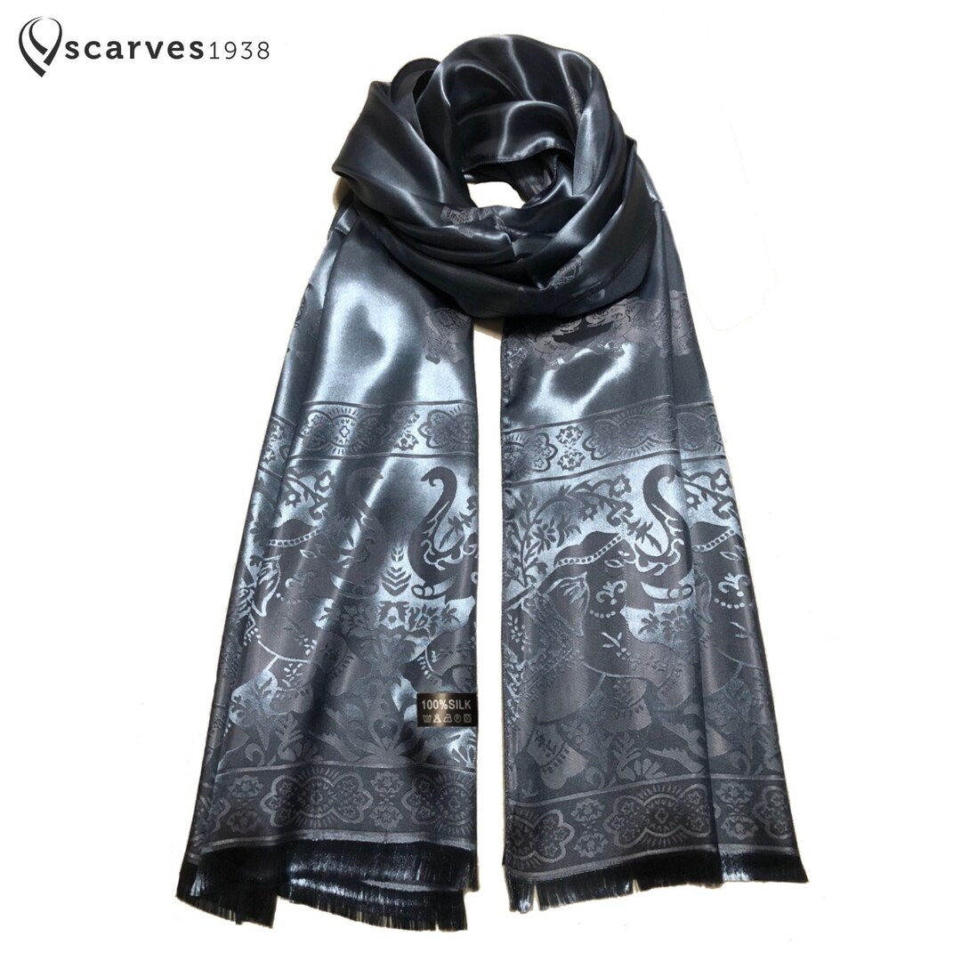 Woman Silk Scarf Gift Idea Festival Silk Scarf Blue/gray Silk Scarf ...